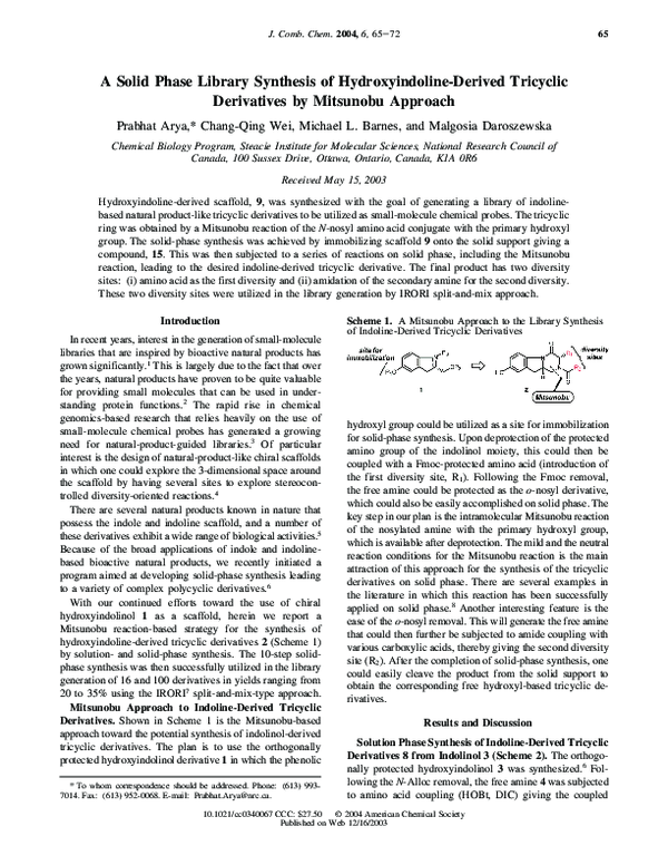 (PDF) A Solid Phase Library Synthesis of Hydroxyindoline-Derived ...