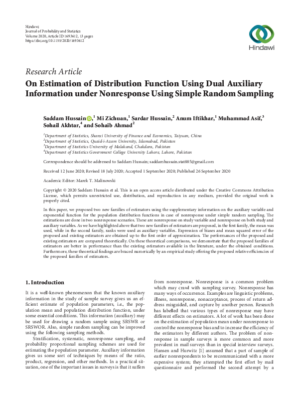 Pdf On Estimation Of Distribution Function Using Dual Auxiliary