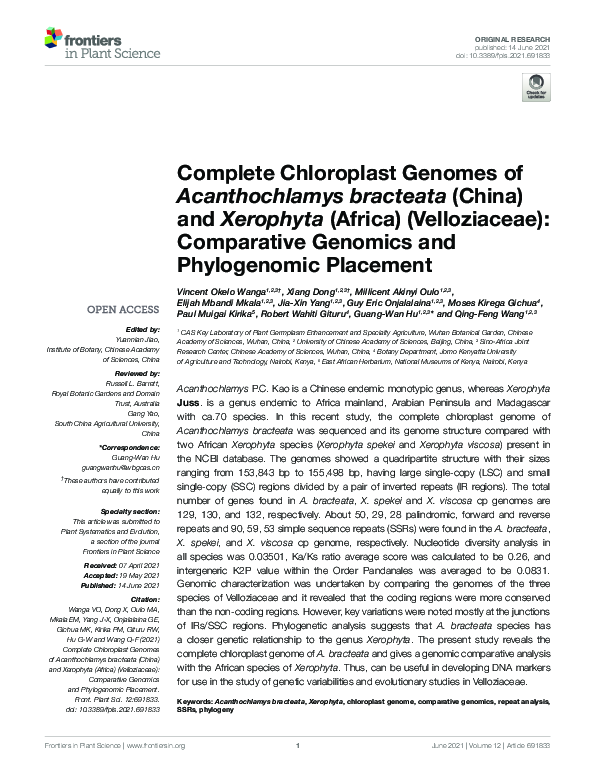(PDF) Complete Chloroplast Genomes of Acanthochlamys bracteata (China) and Xerophyta (Africa ...