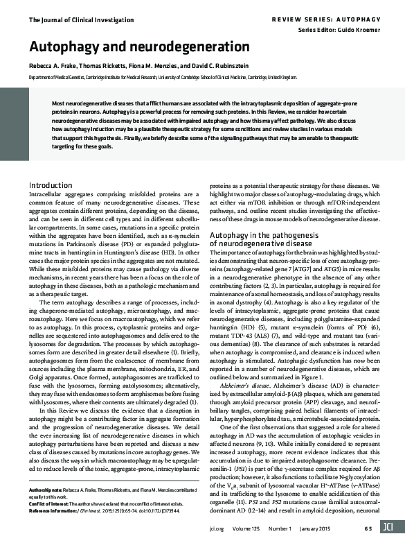 (PDF) Autophagy and neurodegeneration