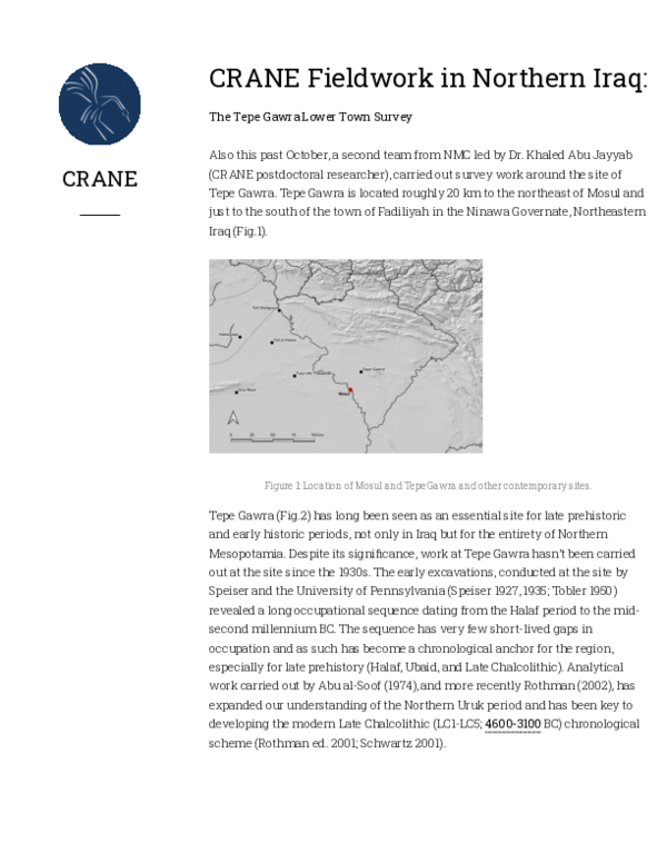 (PDF) The Tepe Gawra Lower Town Survey 2022 (CRANE Newsletter)