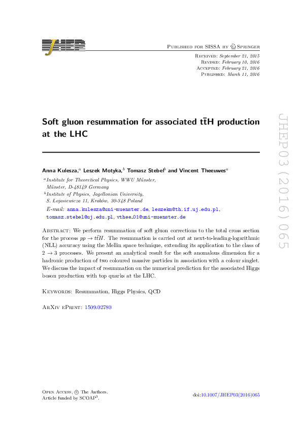 (PDF) Soft gluon resummation for associated t t ¯ H $$ \mathrm{t ...