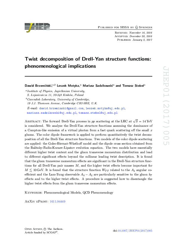 (PDF) Twist decomposition of Drell-Yan structure functions: phenomenological implications