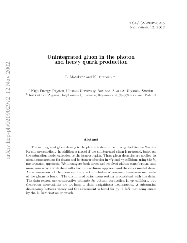 (PDF) Unintegrated gluon in the photon and heavy quark production