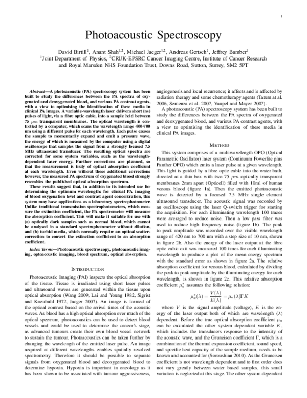 (PDF) Photoacoustic spectroscopy