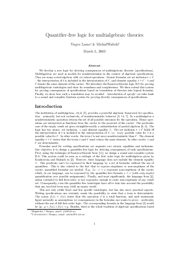 (PDF) Quantifier-free logic for multialgebraic theories