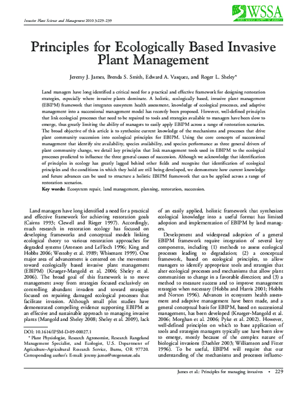 (PDF) Principles for Ecologically Based Invasive Plant Management