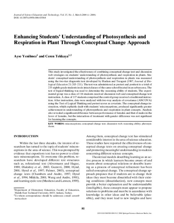 (PDF) Enhancing Students' Understanding of Photosynthesis and ...