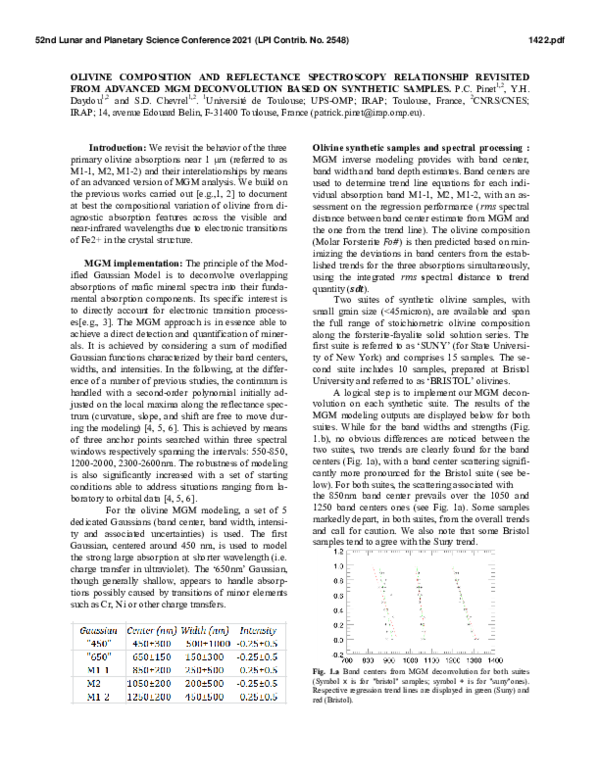 (PDF) Olivine composition and reflectance spectroscopy relationship revisited from advanced MGM ...