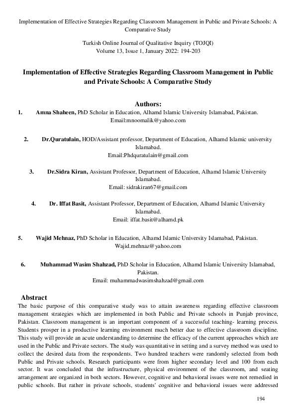(PDF) Implementation of Effective Strategies Regarding Classroom ...
