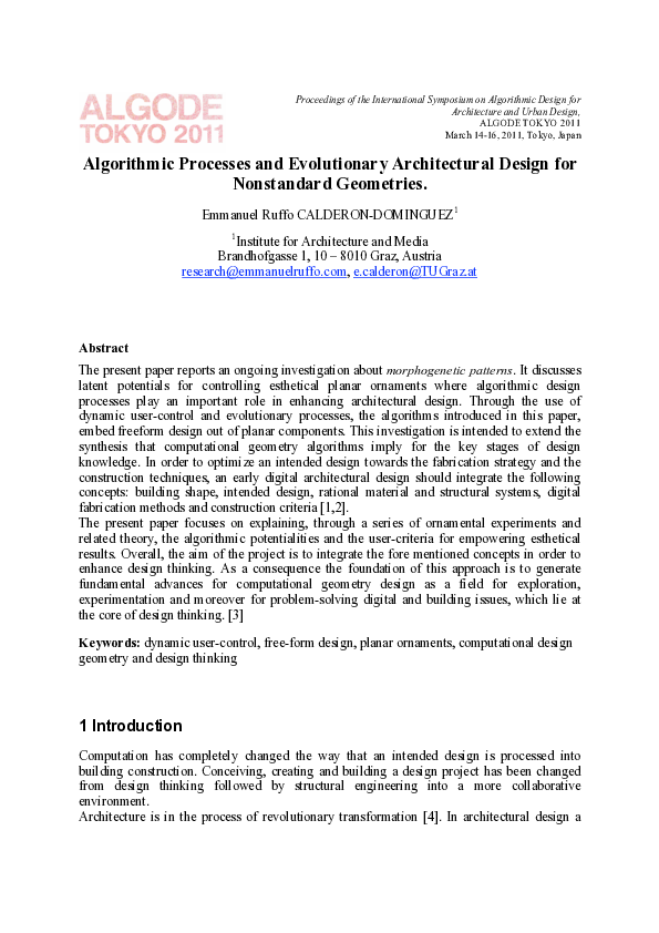 (PDF) Algorithmic Processes and Evolutionary Architectural Design for Nonstandard Geometries