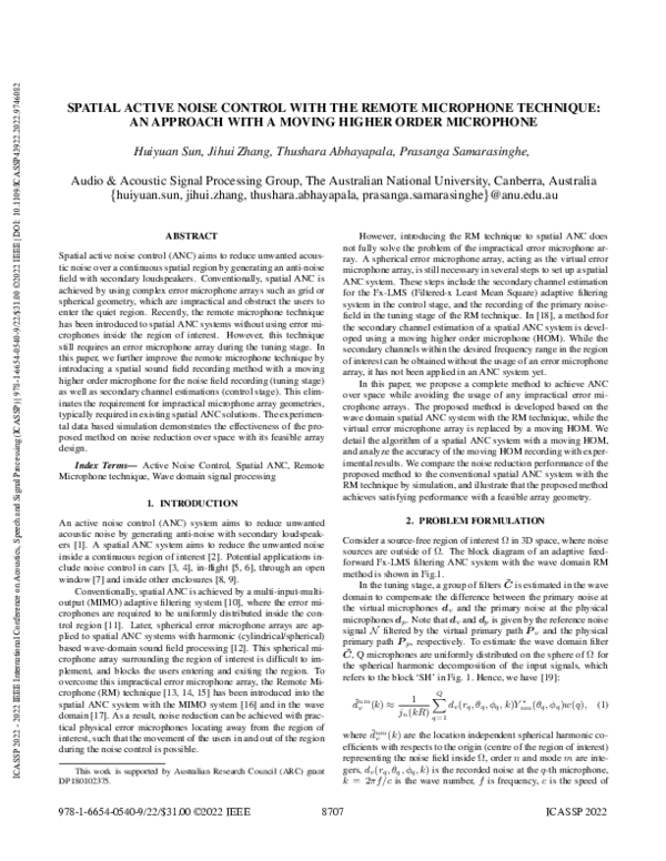 (PDF) Spatial Active Noise Control with the Remote Microphone Technique: an Approach with a ...