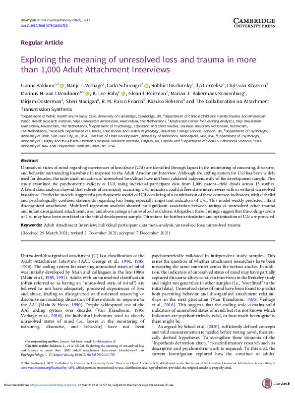 (PDF) Exploring the meaning of unresolved loss and trauma in more than ...