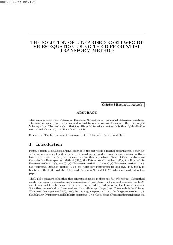 (PDF) The Solution of Linearised Korteweg-de Vries Equation Using the ...