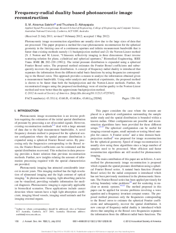 (PDF) Frequency-radial duality based photoacoustic image reconstruction