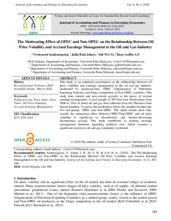 (PDF) The Moderating Effect of OPEC and Non-OPEC on the Relationship Between Oil Price ...