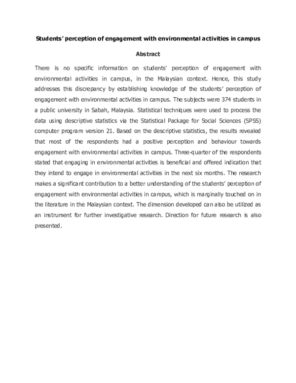 (PDF) Students’ Perception of Engagement with Environmental Activities ...