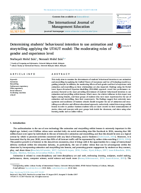 (PDF) Determining students’ behavioural intention to use animation and storytelling applying the ...