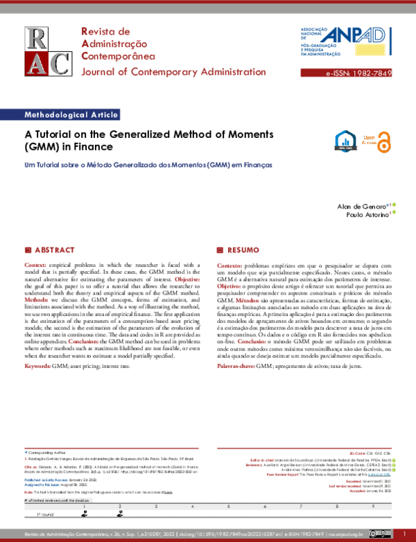 (PDF) A Tutorial on the Generalized Method of Moments (GMM) in Finance