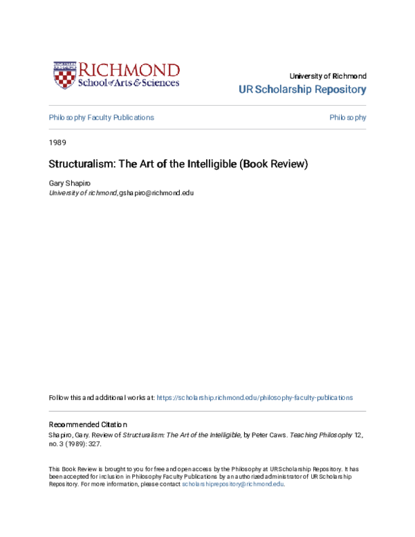 (PDF) Structuralism: The Art of the Intelligible (Book Review)