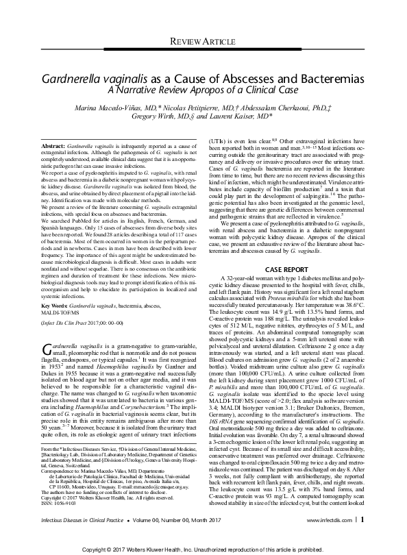 (PDF) Gardnerella vaginalis as a Cause of Abscesses and Bacteremias