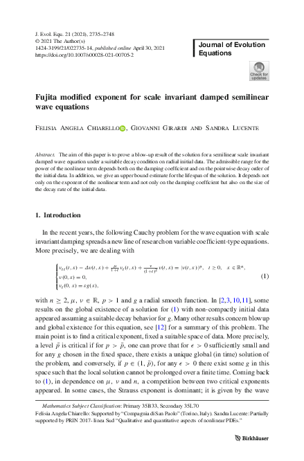 (PDF) Fujita modified exponent for scale invariant damped semilinear ...