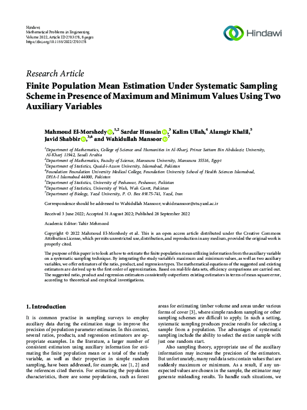 Pdf Finite Population Mean Estimation Under Systematic Sampling