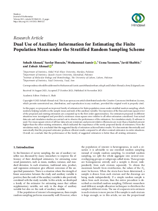 Pdf Dual Use Of Auxiliary Information For Estimating The Finite
