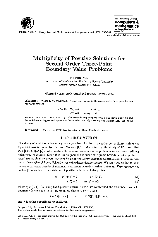 (PDF) Multiplicity of positive solutions for second-order three-point boundary value problems