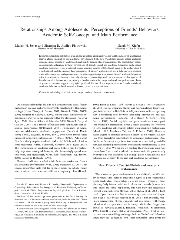 (PDF) Relationships among adolescents' perceptions of friends ...