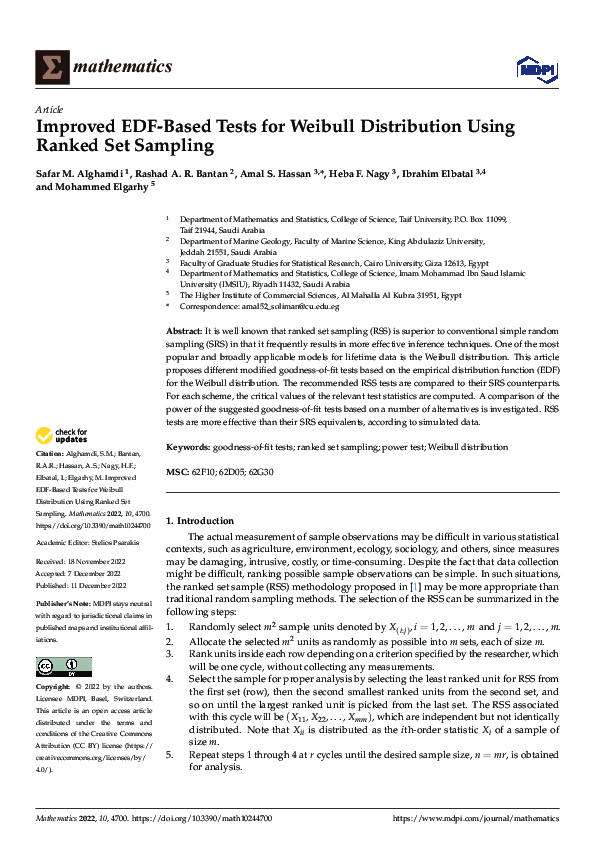 Pdf Improved Edf Based Tests For Weibull Distribution Using Ranked Set Sampling