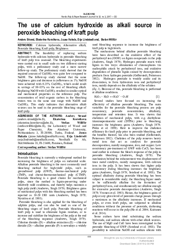 (PDF) The use of calcium hydroxide as alkali source in peroxide ...