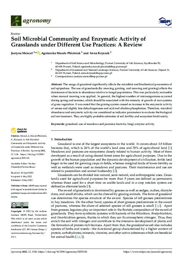 (PDF) Soil Microbial Community and Enzymatic Activity of Grasslands under Different Use ...