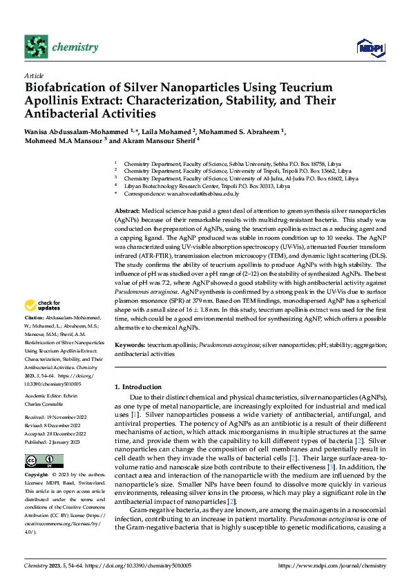 (PDF) Biofabrication of Silver Nanoparticles Using Teucrium Apollinis Extract: Characterization ...