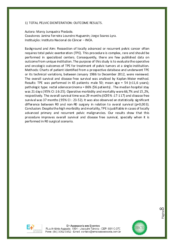 (PDF) Total Pelvic Exenteration: Outcome Results