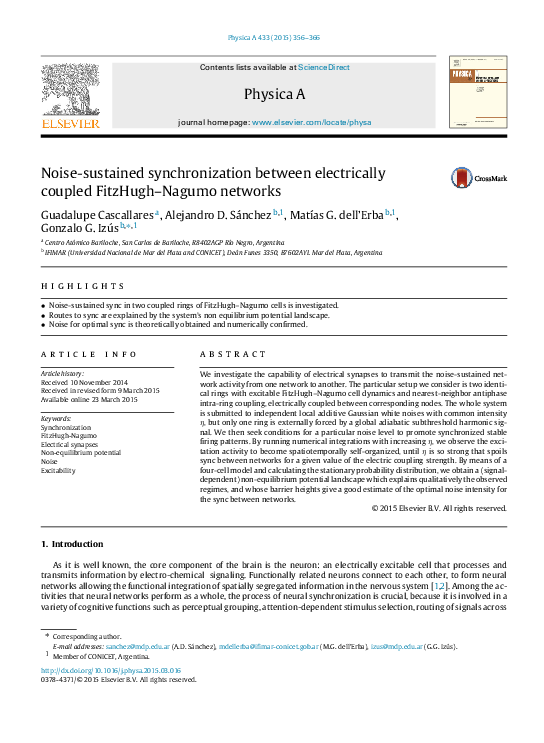 Pdf Noise Sustained Synchronization Between Electrically Coupled