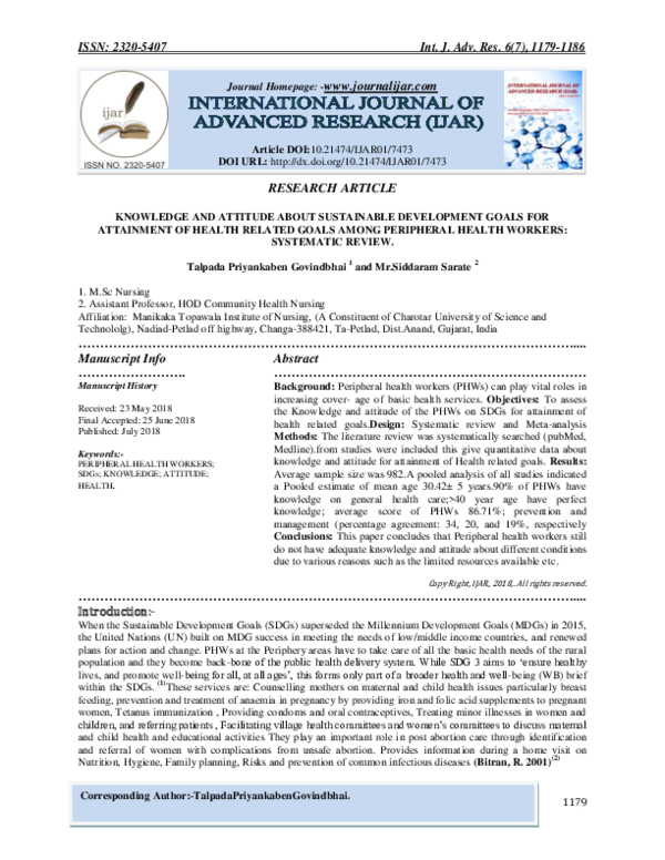 (PDF) Knowledge and Attitude About Sustainable Development Goals for ...