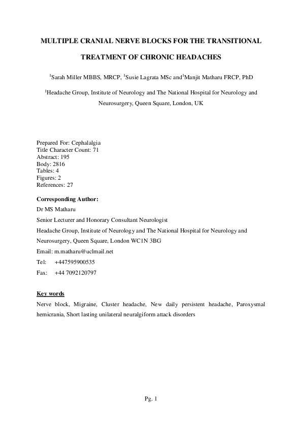 (PDF) Multiple cranial nerve blocks for the transitional treatment of ...