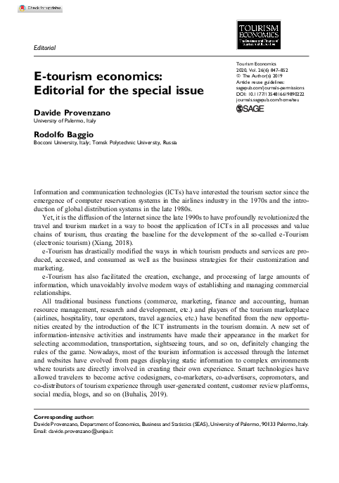 (PDF) E-tourism economics: Editorial for the special issue
