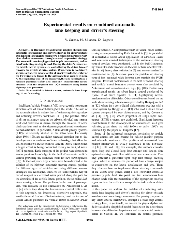 (PDF) Experimental results on combined automatic lane keeping and ...