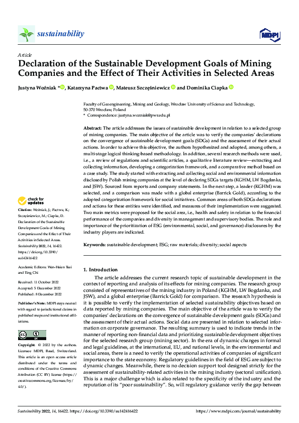 (PDF) Declaration of the Sustainable Development Goals of Mining ...