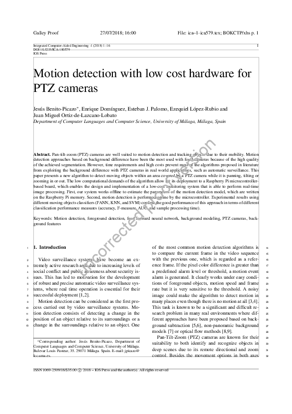 (PDF) Motion detection with low cost hardware for PTZ cameras