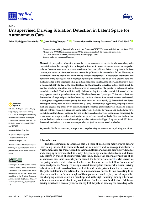 (PDF) Unsupervised Driving Situation Detection in Latent Space for Autonomous Cars