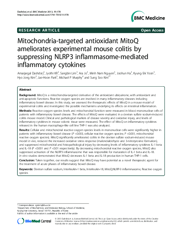 (PDF) Mitochondria-targeted antioxidant MitoQ ameliorates experimental ...