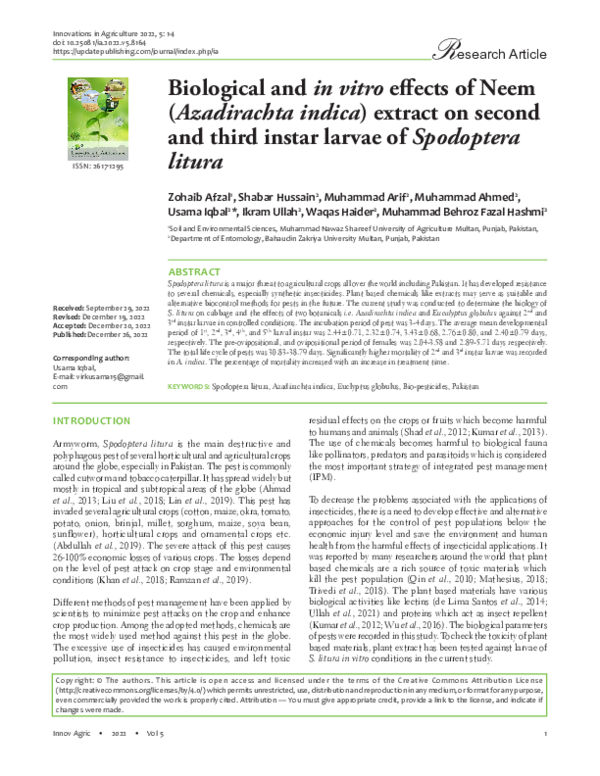 (PDF) Biological and in vitro effects of Neem (Azadirachta indica) extract on second and third ...