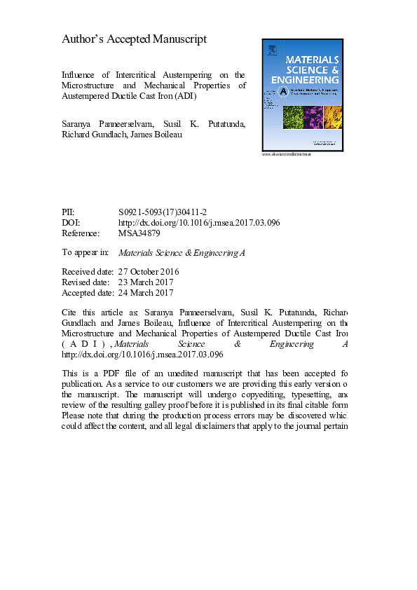 Pdf Influence Of Intercritical Austempering On The Microstructure And