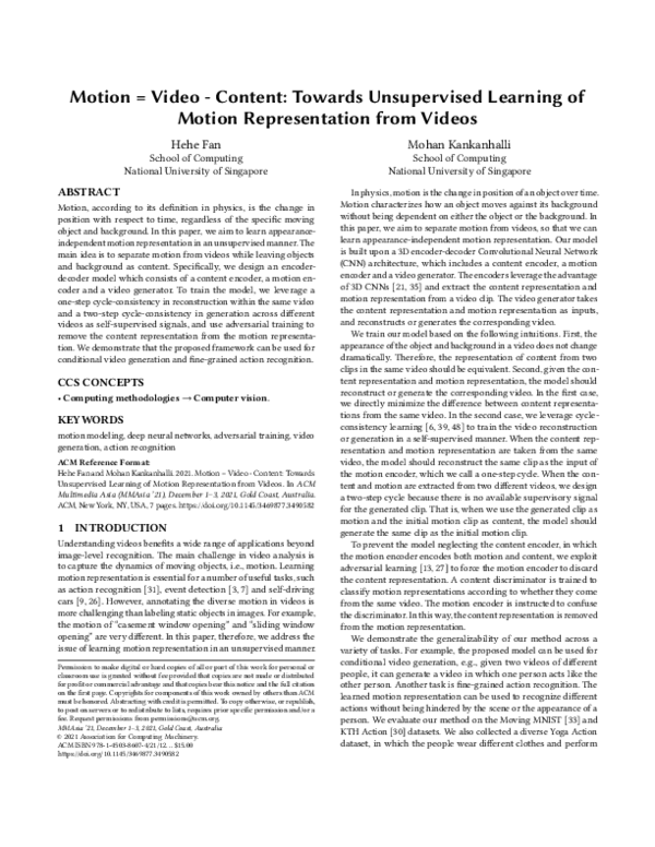 (PDF) Motion = Video - Content: Towards Unsupervised Learning of Motion Representation from ...