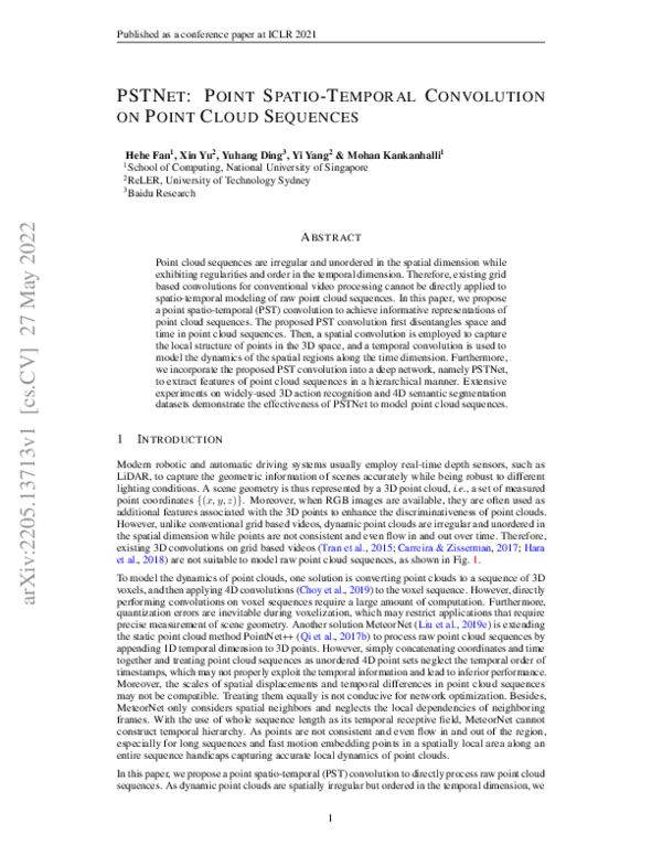 (PDF) PSTNet: Point Spatio-Temporal Convolution on Point Cloud Sequences