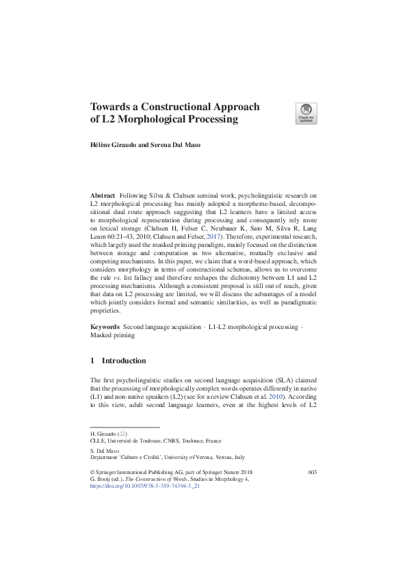 (PDF) Towards a Constructional Approach of L2 Morphological Processing