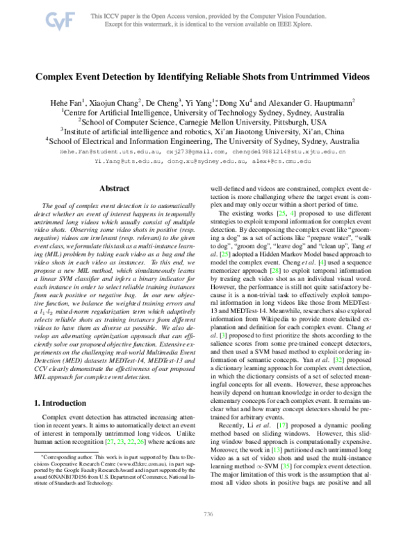 (PDF) Complex Event Detection by Identifying Reliable Shots from Untrimmed Videos
